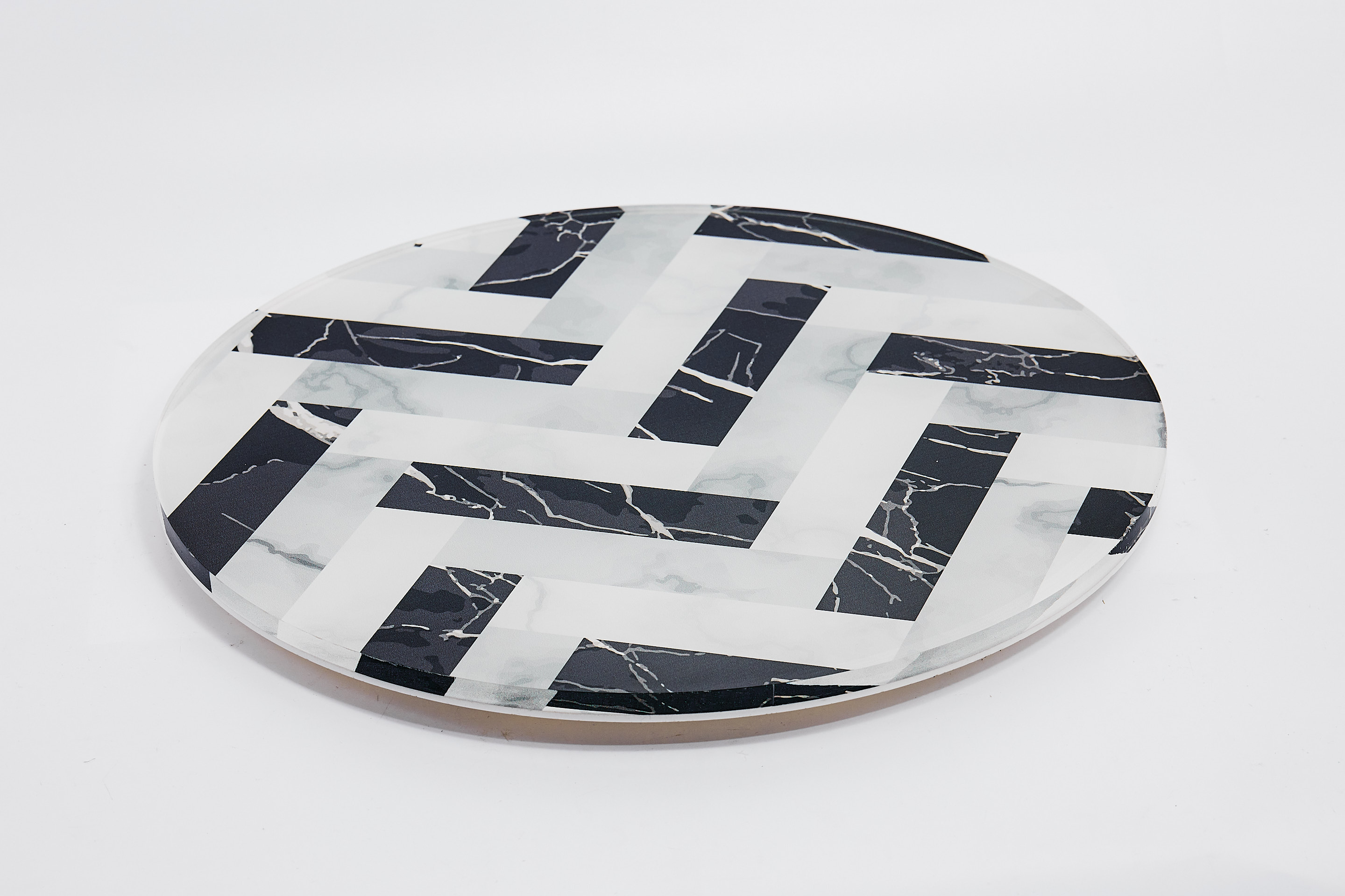 LAZY SUSAN WHITE:BLACK CHEVRON PATTERN – love lucite